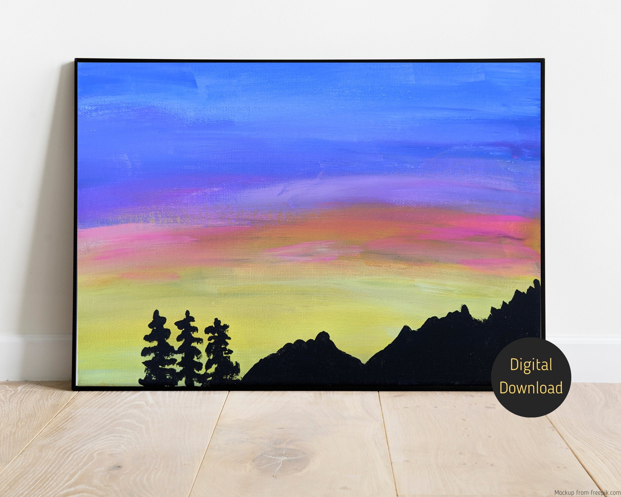 Purple Sunset Acrylic Painting, Instant Digital Download, 4 JPG Images ...