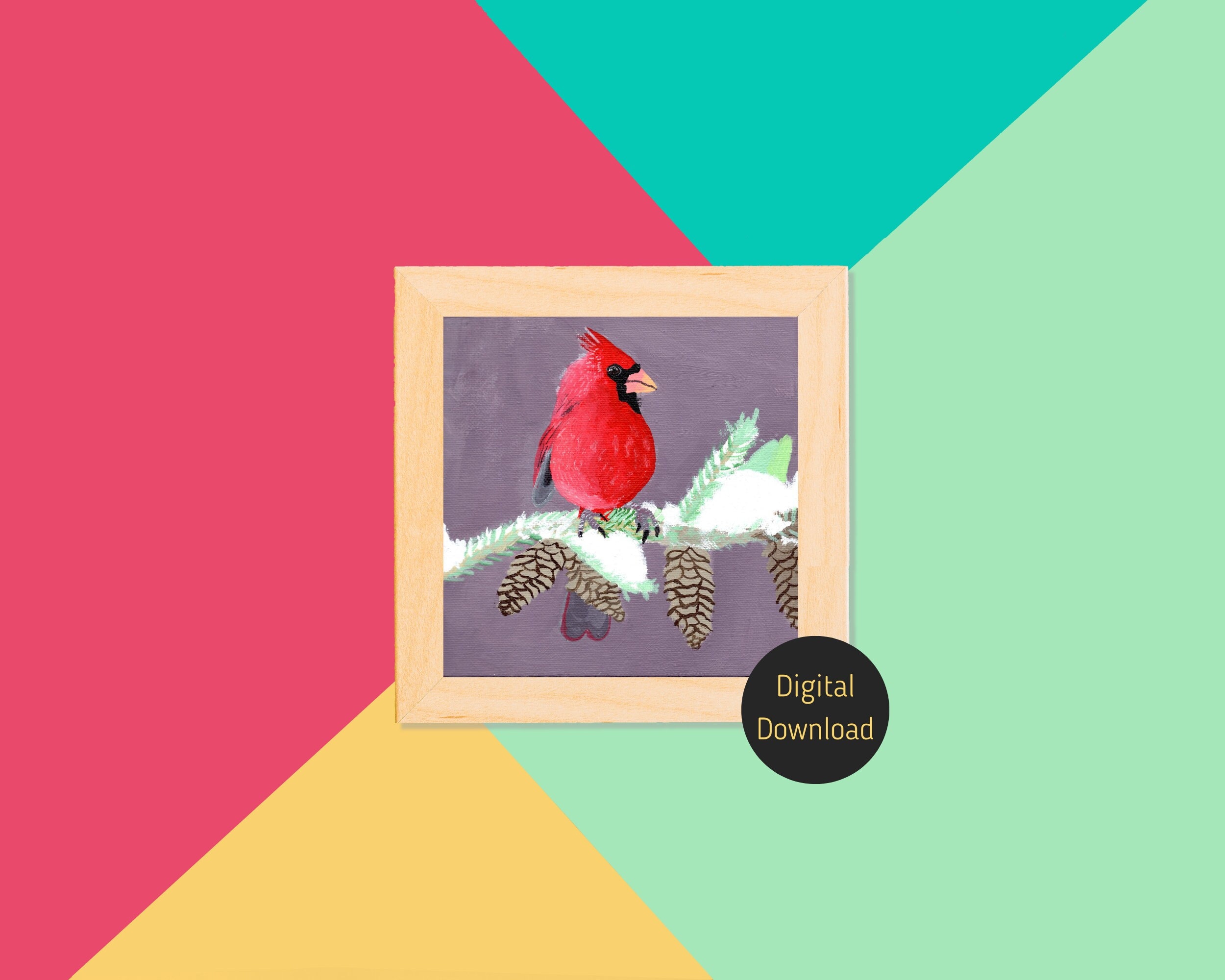 Winter Cardinal Snow Acrylic Painting, Instant Digital Download ...