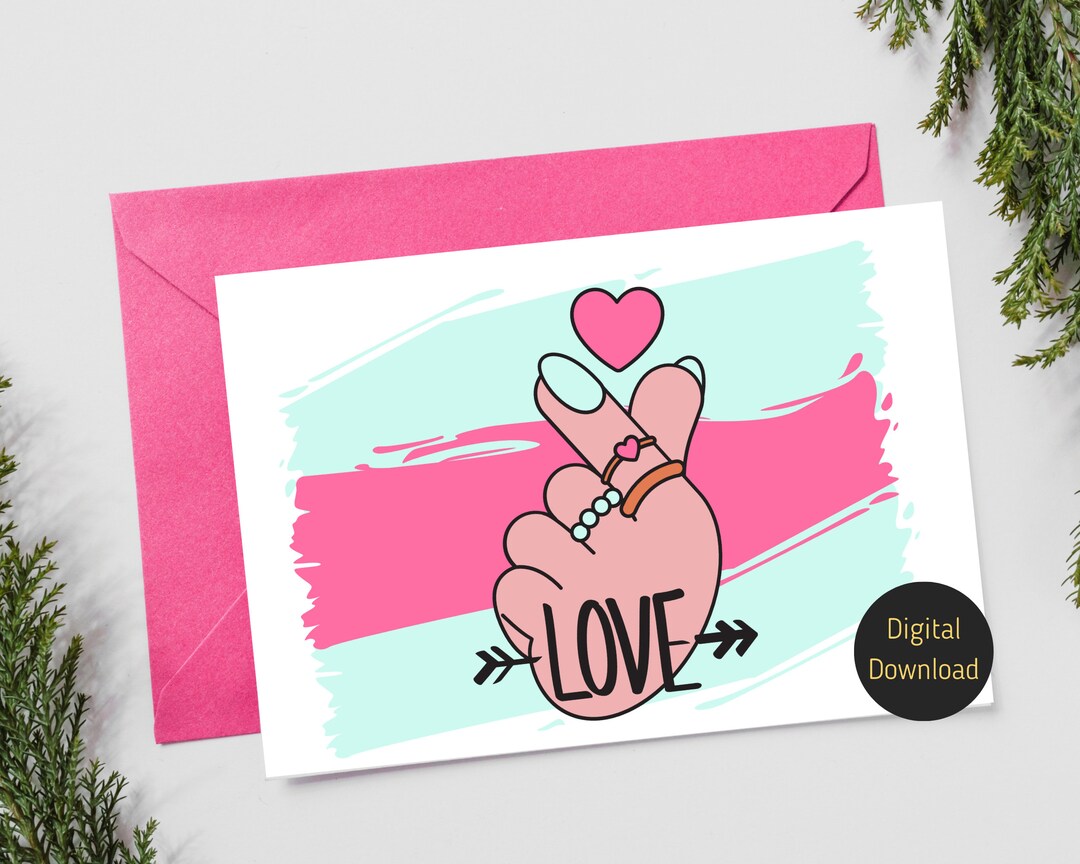 Printable LOVE Digital Illustration Valentine's Day Card, 5x7 Inches ...