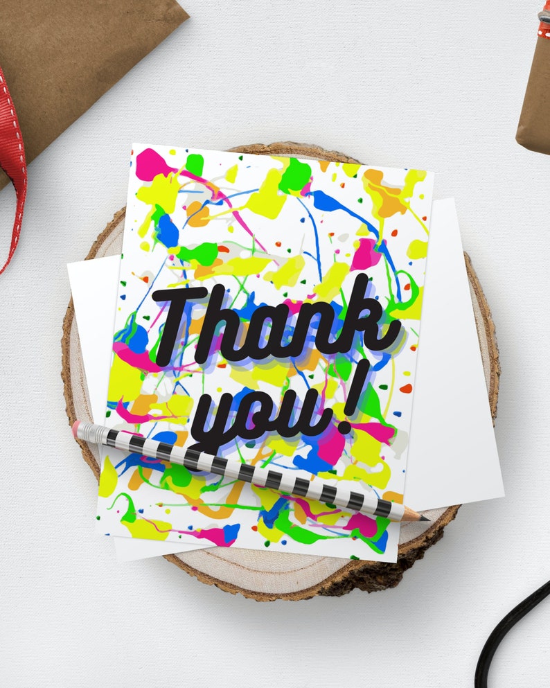 Thank You Neon Splatter Paint Card, 5x7 Inches, Instant Download, 1 JPG ...