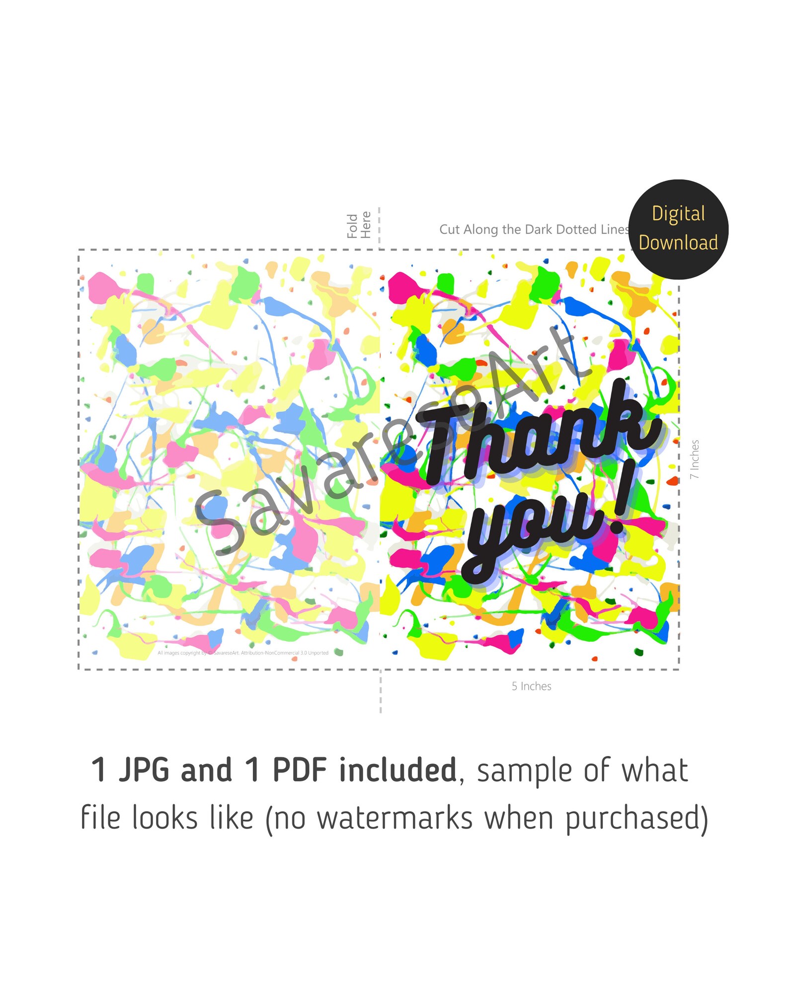 Thank You Neon Splatter Paint Card, 5x7 Inches, Instant Download, 1 JPG ...