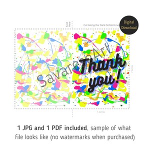 Thank You Neon Splatter Paint Card, 5x7 Inches, Instant Download, 1 JPG ...