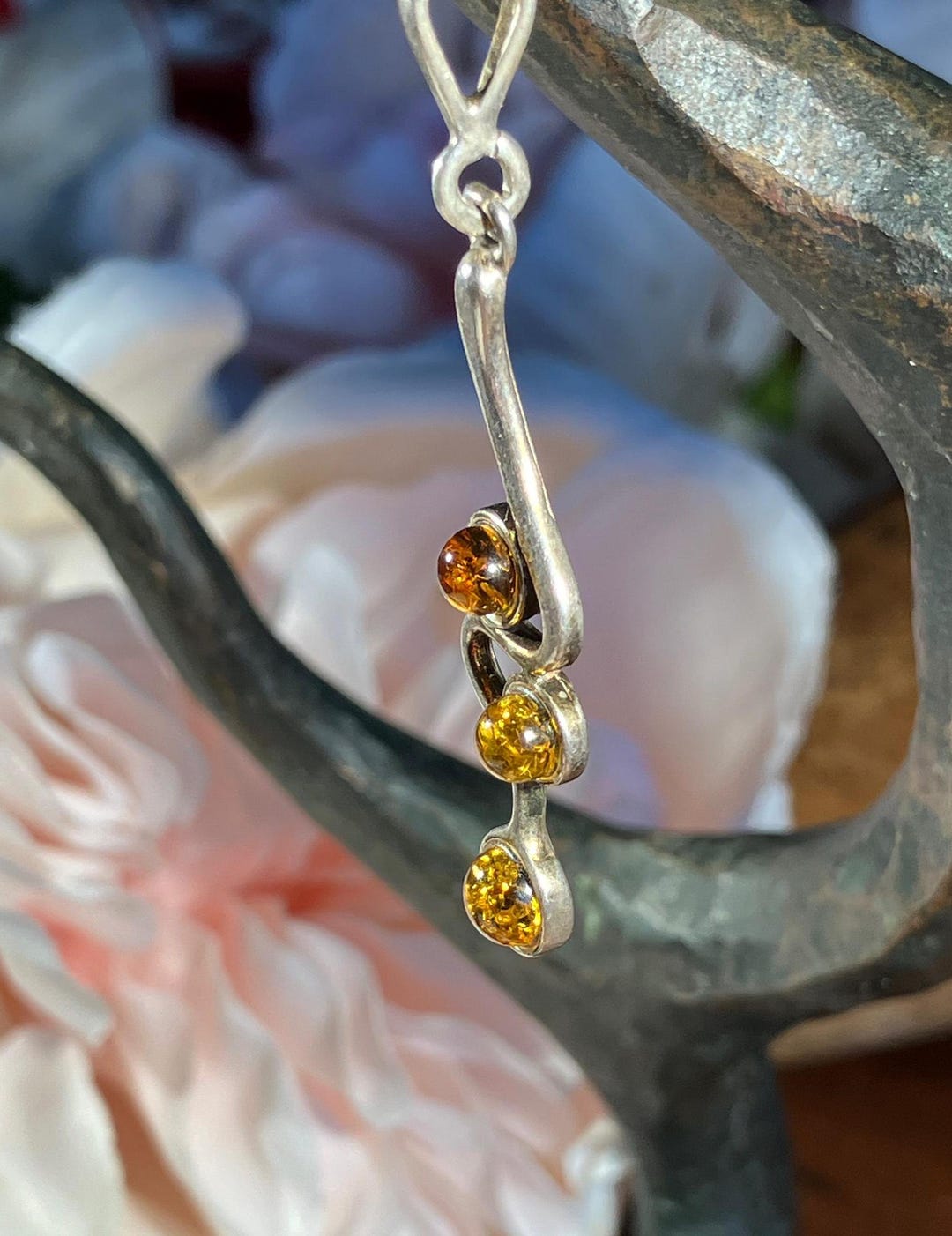 Vintage Triple Green Amber - Sterling Silver Pendant Necklace - Etsy