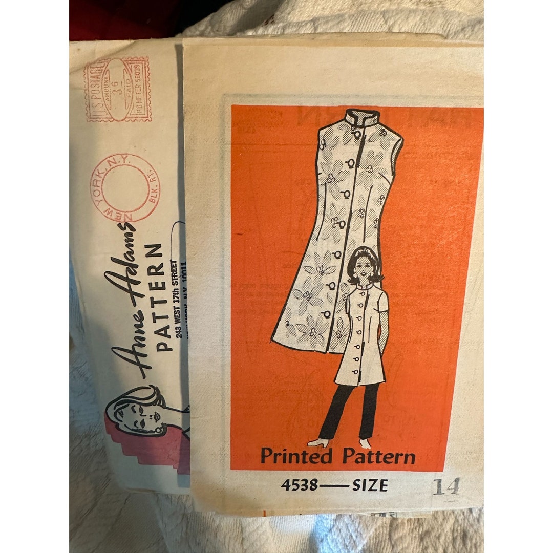 Vintage 60s ANNE ADAMS Mandarin Collar Tunic Pant SET Sewing Pattern 14 ...