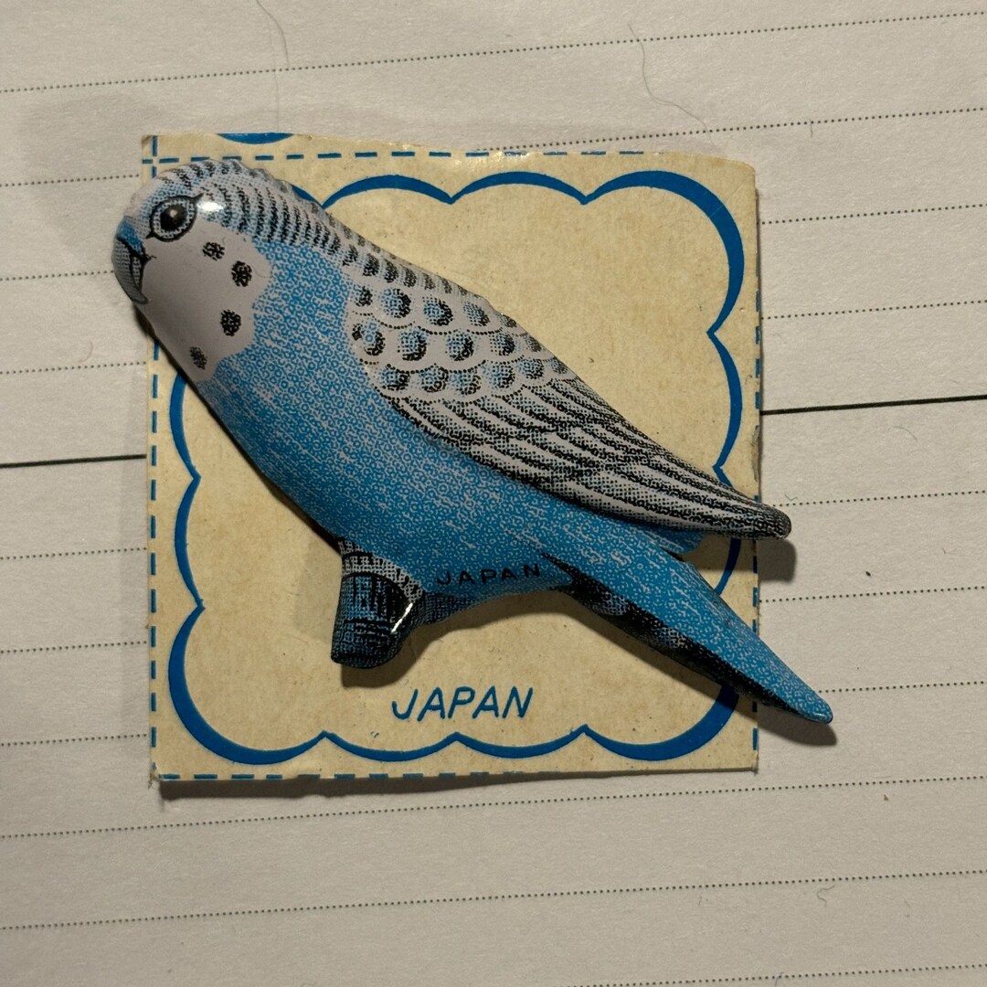 Vintage Tin Litho BLUE PARROT BIRD Pin on Card Japan - Etsy