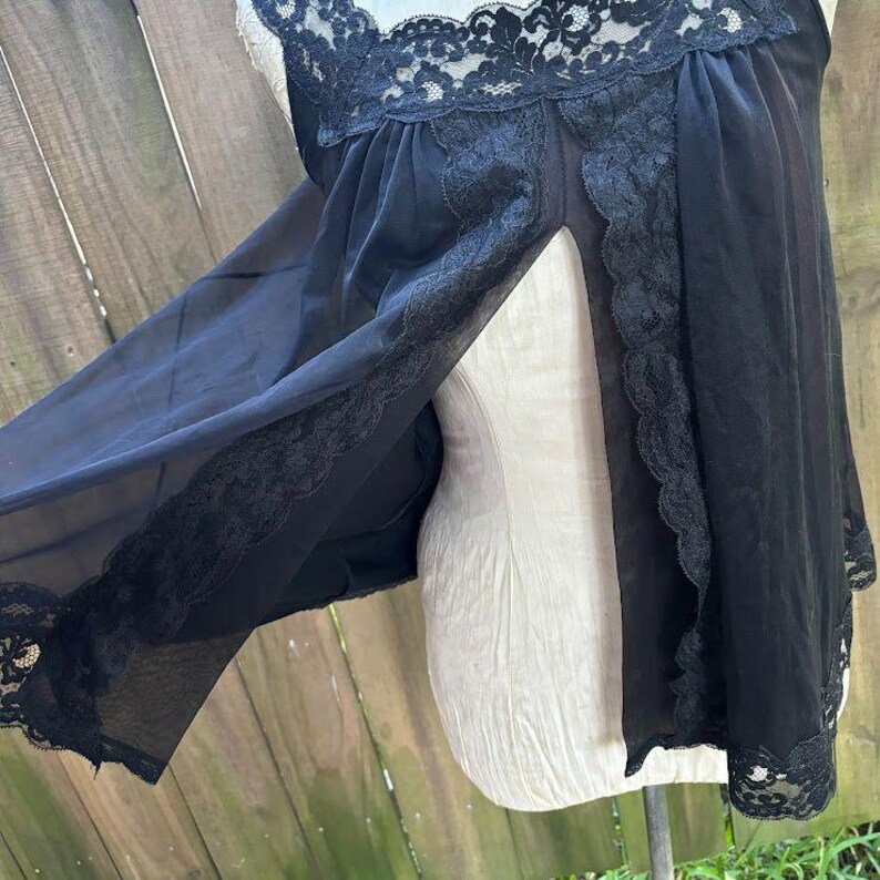 Vintage SHADOWLINE Black Double Nylon Lace Open Front BABYDOLL GOWN Mini Xs - Etsy