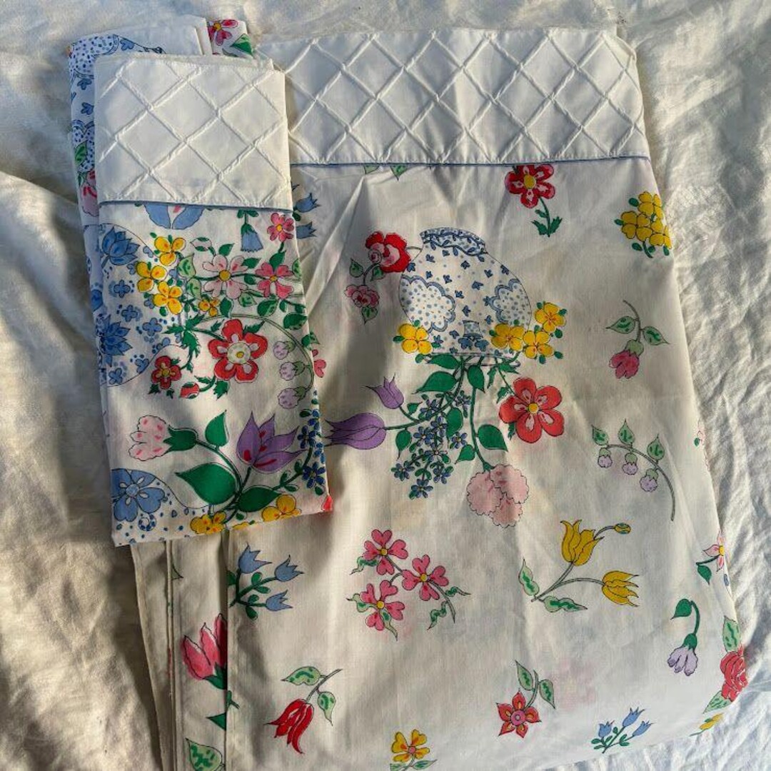 Vintage BARBARA BRODY MARTEX Asian Porcelain Vase Floral Single Sheet ...