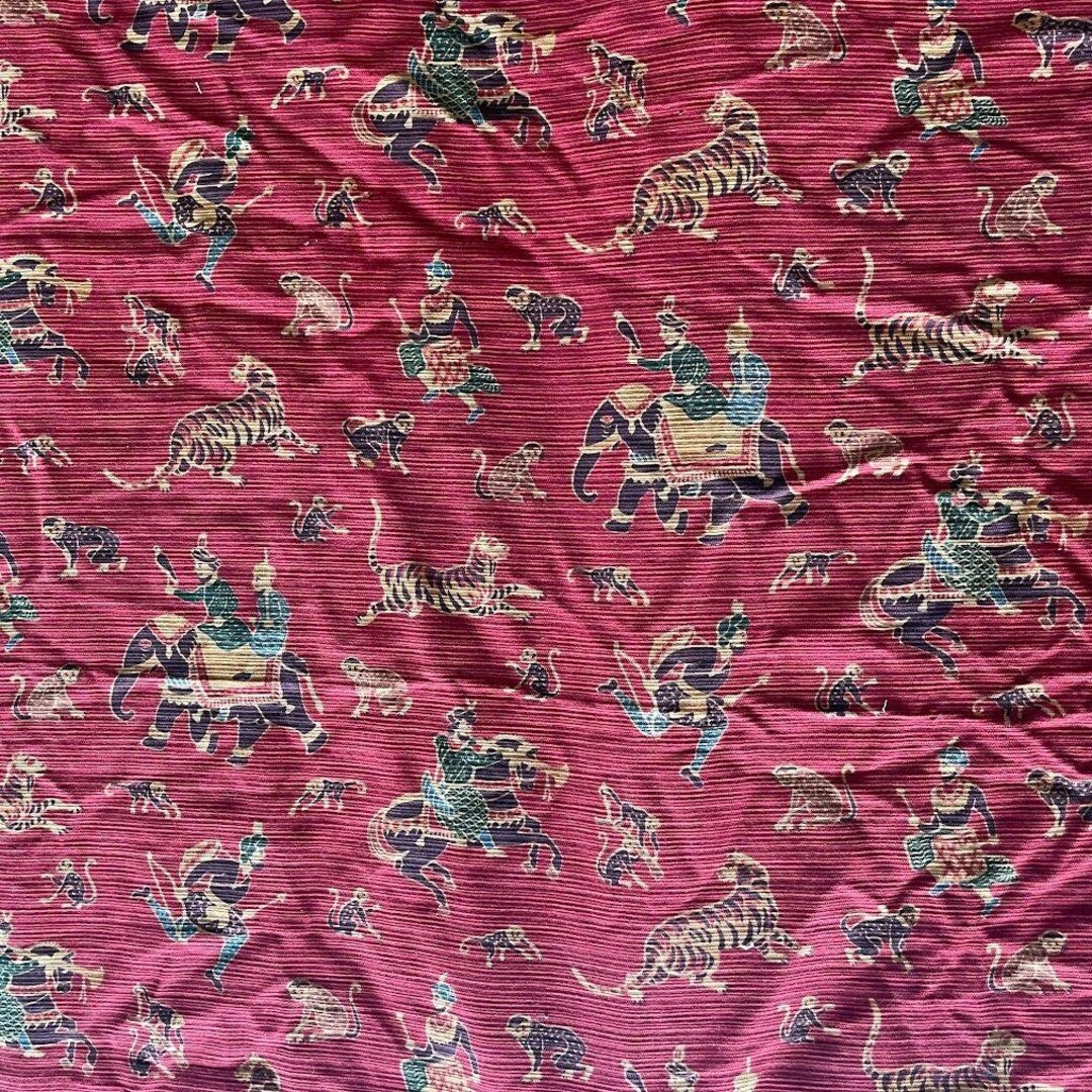 Vintage P KAUFMANN Mughal Tiger Hunt Ribbed FABRIC 56" X 1 Yard Plus ...