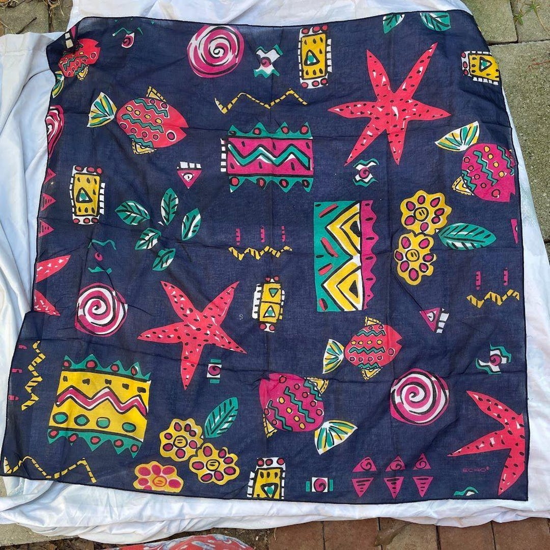 Vintage 80s ECHO SEA LIFE Tropical Fish Cotton Voile Scarf 34" X 34" - Etsy