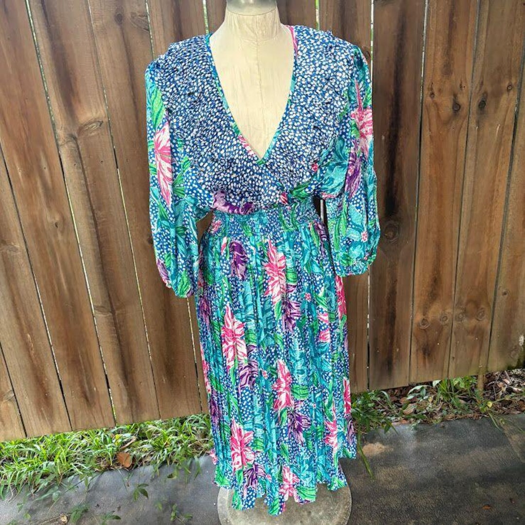 Vintage SUSAN TUDOR Floral Polka Dot Romantic DRESS Sz L - Etsy