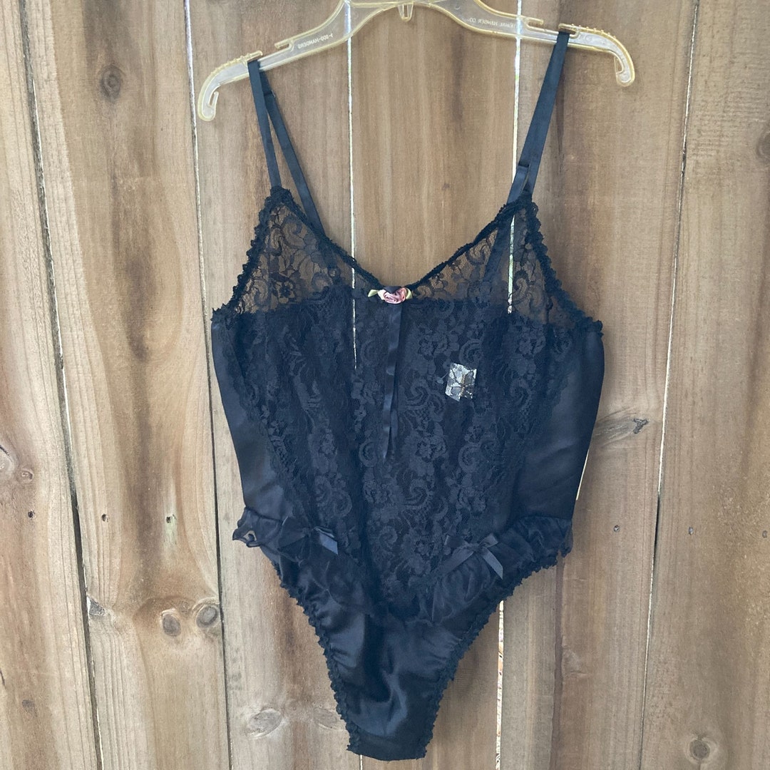 Vintage 80s DELICATES High Cut Lace Satin SHEER CHIFFON Lingerie Teddy ...