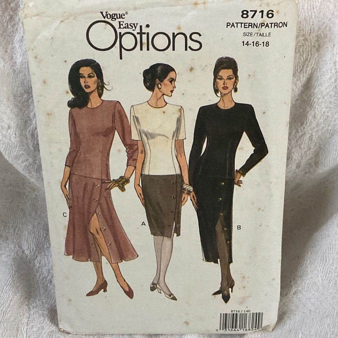 Vintage 80s VOGUE EASY OPTIONS Pattern 8716 Dropwaist Dress 14-16-18 - Etsy