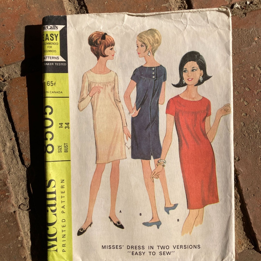 Vintage 60s MCCALL'S Pattern 8505 Easy Sew Back Button Skimmer DRESS Sz ...