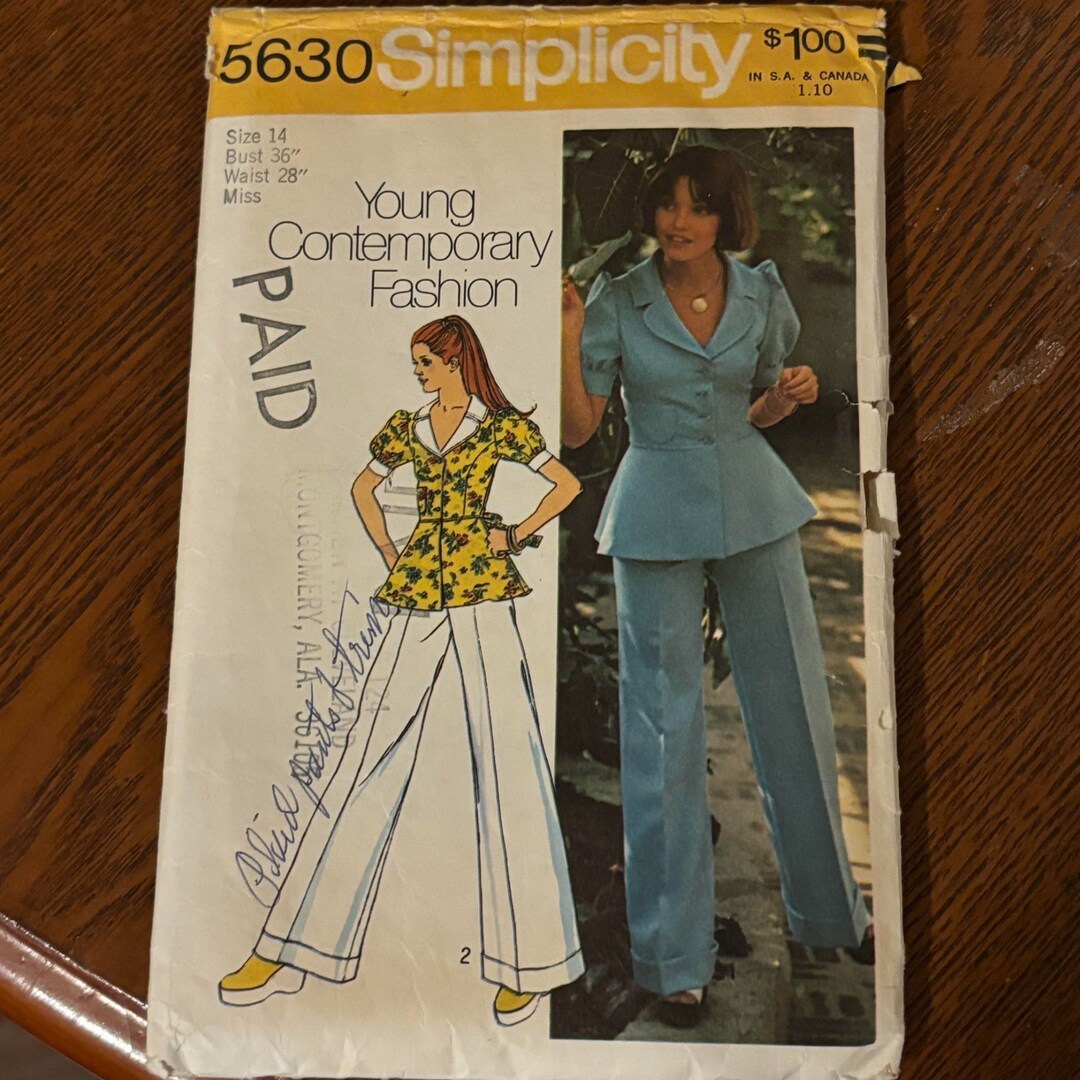 Vintage 70s SIMPLICITY 5630 Wide Leg Pants Puff Sleeve Jacket Pattern ...