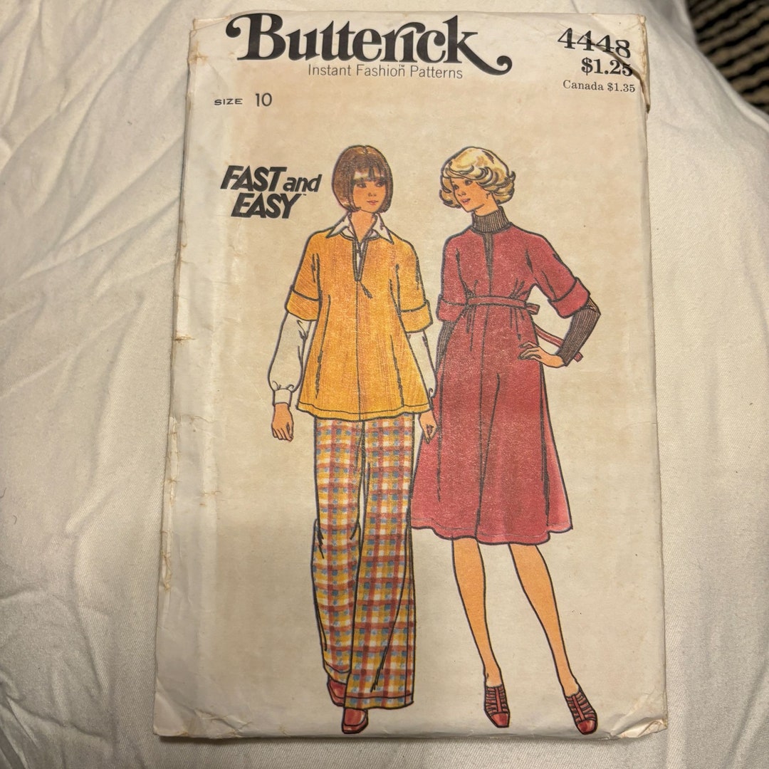 Vintage 70s BUTTERICK 4448 Fast and Easy MATERNITY Dress Smock Pants ...