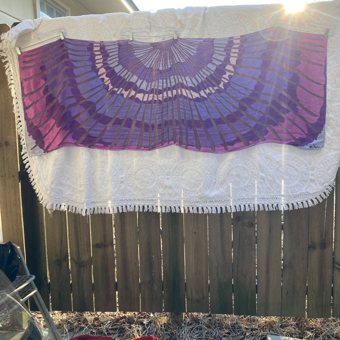 Vintage VERA Ladybug Satin and Sheer RAYS of PURPLE Wrap Shawl 25" X 72 ...