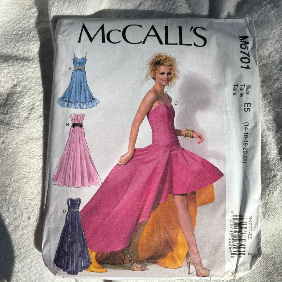 MCCALL'S M6701 Boned Long Gown Hi Lo Ruffled PAGEANT Pattern E5 14-22 ...