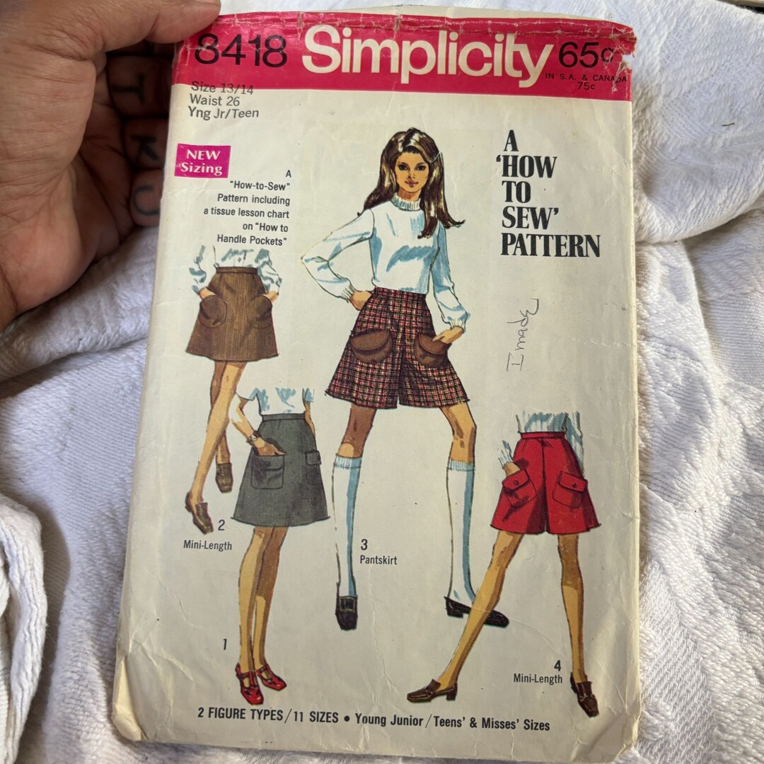 Vintage 60s SIMPLICITY 8418 How to Sew Mini PANTSKIRT SHORTS Pattern 13 ...