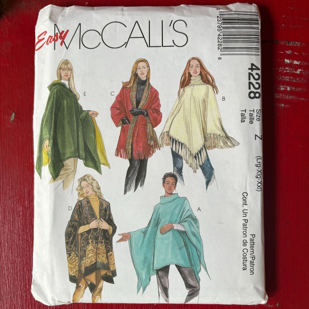 MCCALL'S Easy PATTERN 4228 Poncho Wrap L-XXL Uncut - Etsy