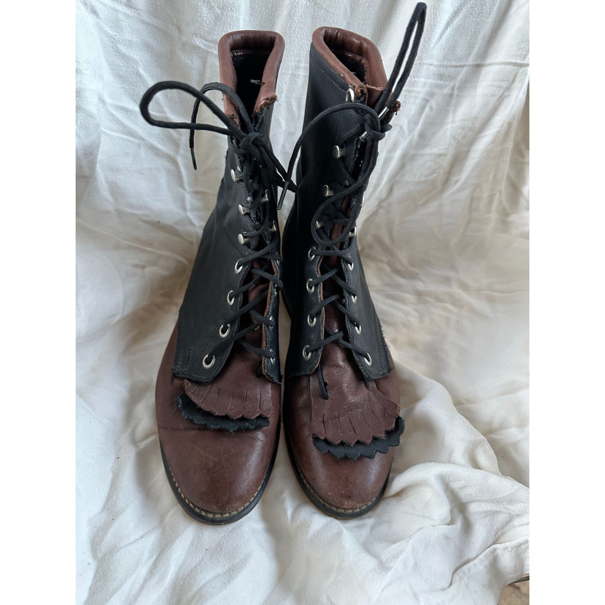 Women's VINTAGE LAREDO ROPER Granny Boots Two Tone Double Kiltie Sz 6 ...