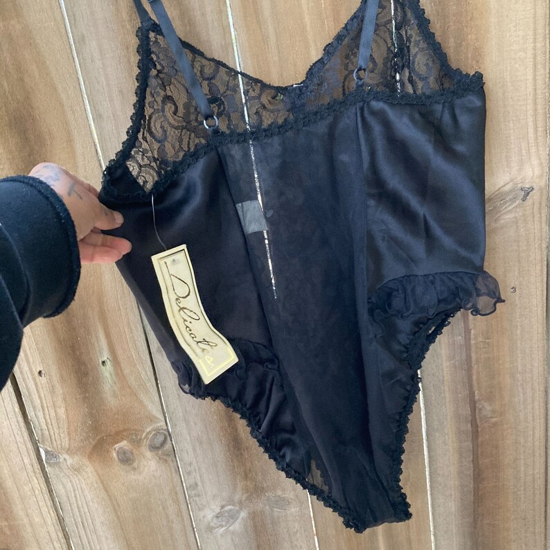 Vintage 80s DELICATES High Cut Lace Satin SHEER CHIFFON Lingerie Teddy ...