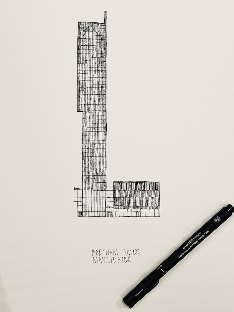 Print Beetham Tower Manchester Drawing - Etsy