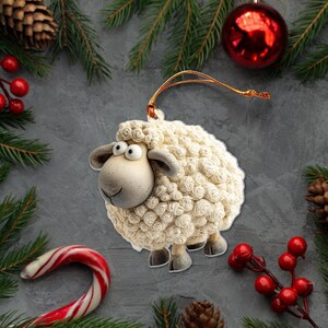 Funny Silly Sheep Ornament, 2D Flat Acrylic Farm Animal Christmas Decor ...