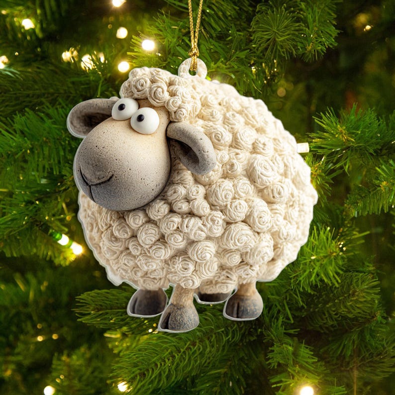 Funny Silly Sheep Ornament, 2D Flat Acrylic Farm Animal Christmas Decor ...