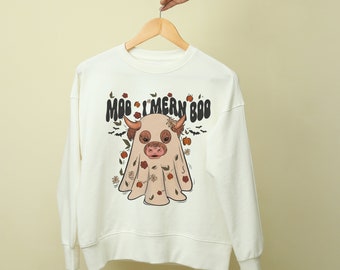 Moo I Mean Boo Sweatshirt, Cute Cow Fall Sweatshirt, Cute Halloween ...