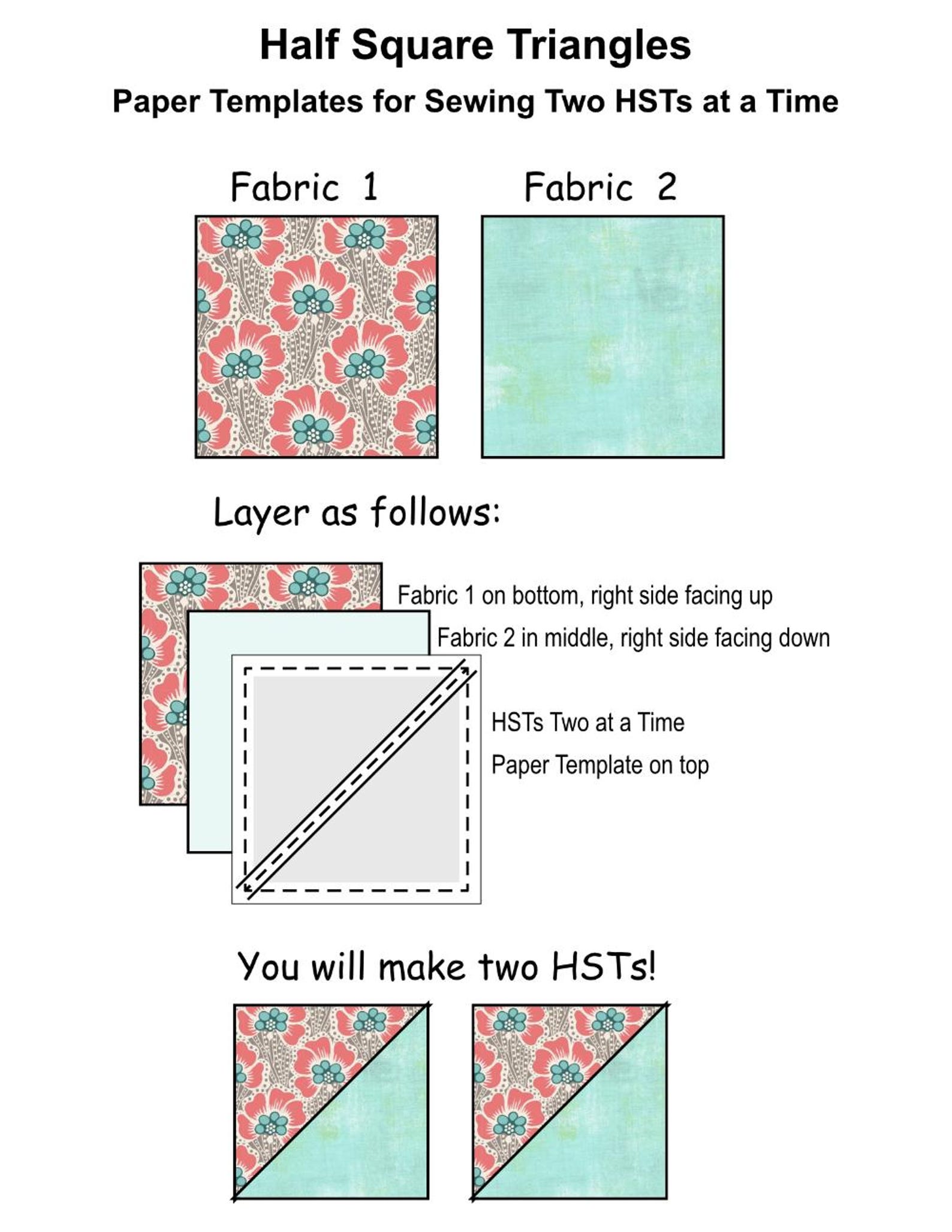 Half Square Triangle Quilt Pattern: 2 @ a Time HST Templates - 10 Sizes ...