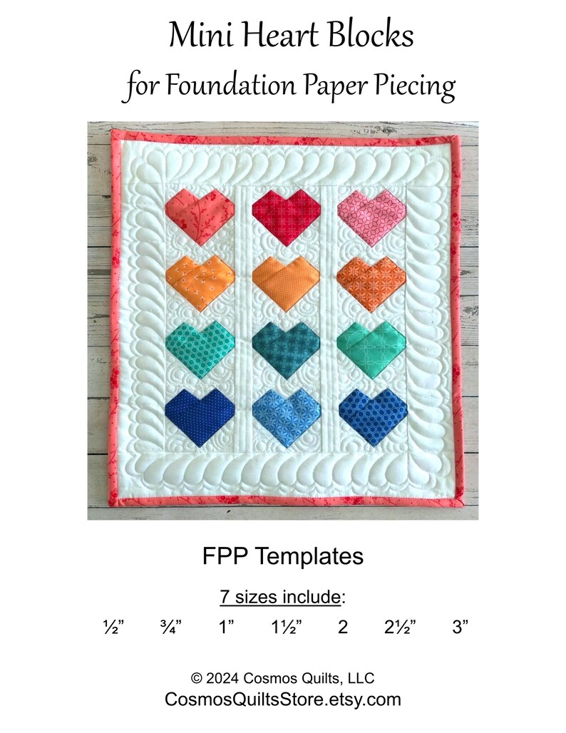 Mini Heart FPP Quilt Pattern and Templates: 7 Miniature Sizes (digital ...