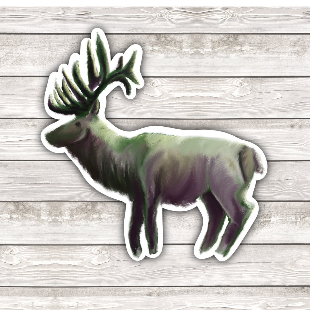Art Elk Drawing Shades of Green Holographic Sticker Wildlife Mountain ...