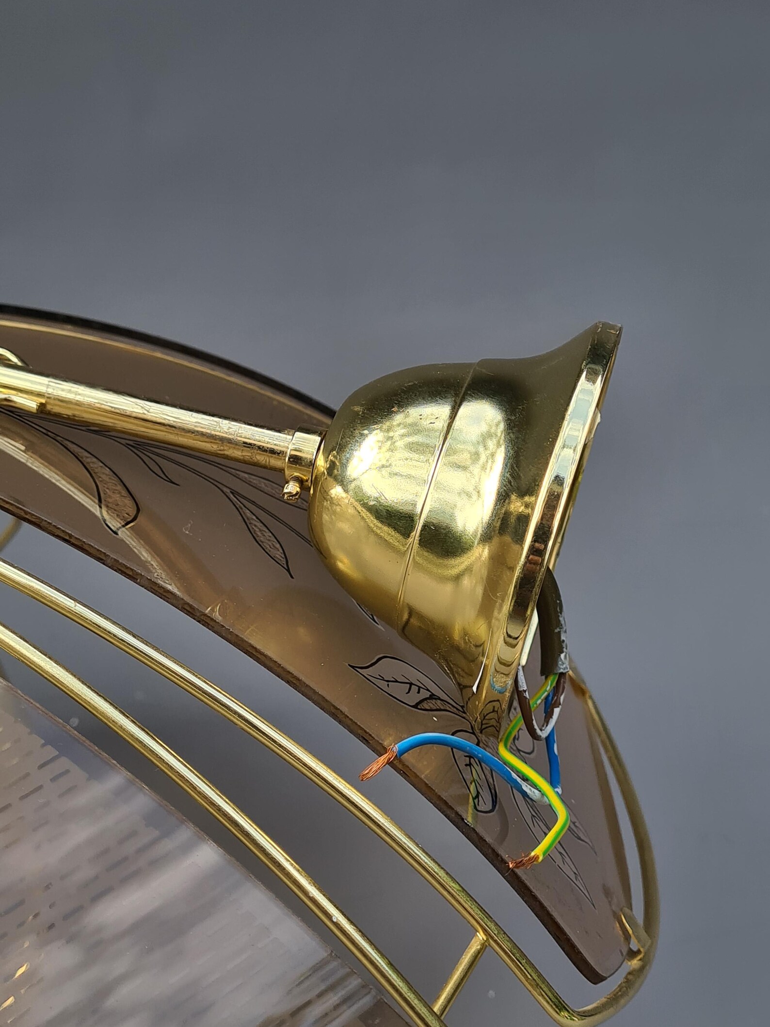 Brown Glass Pendant Light With Gold Accents Single Bulb, Octagon Panels ...