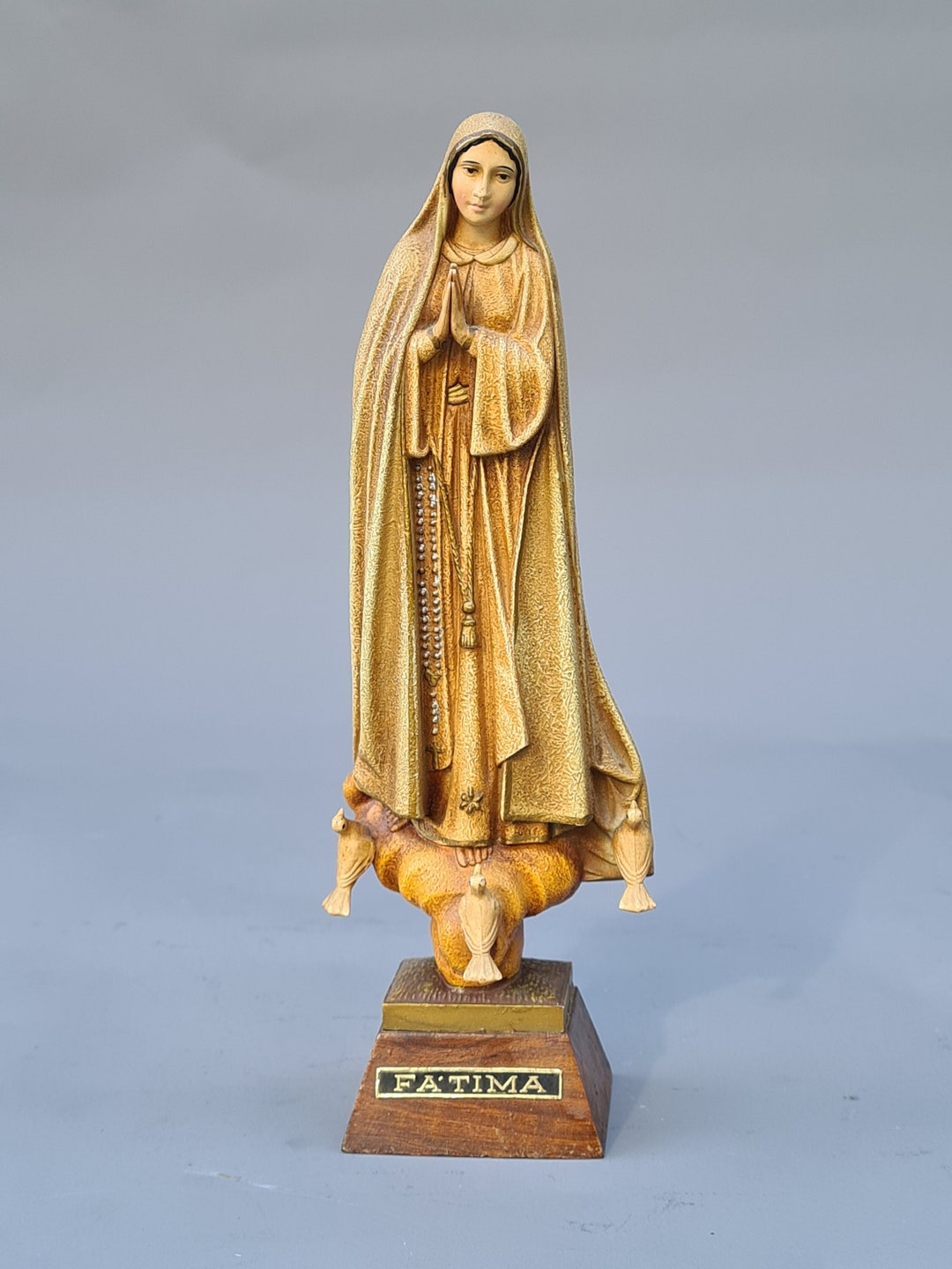 Vintage Hand-painted Wooden Statue of Our Lady of Fatima 1970s-80s - Etsy