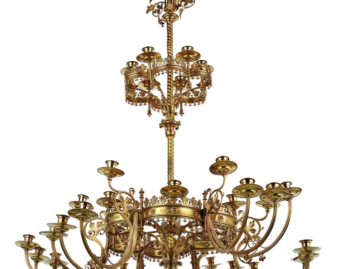 Rare and Historic: Massive 1850s Brass Hanging Candle Chandelier ...