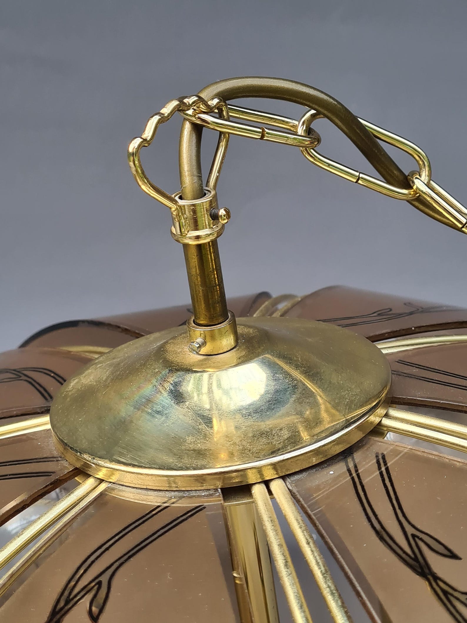 Brown Glass Pendant Light With Gold Accents Single Bulb, Octagon Panels ...