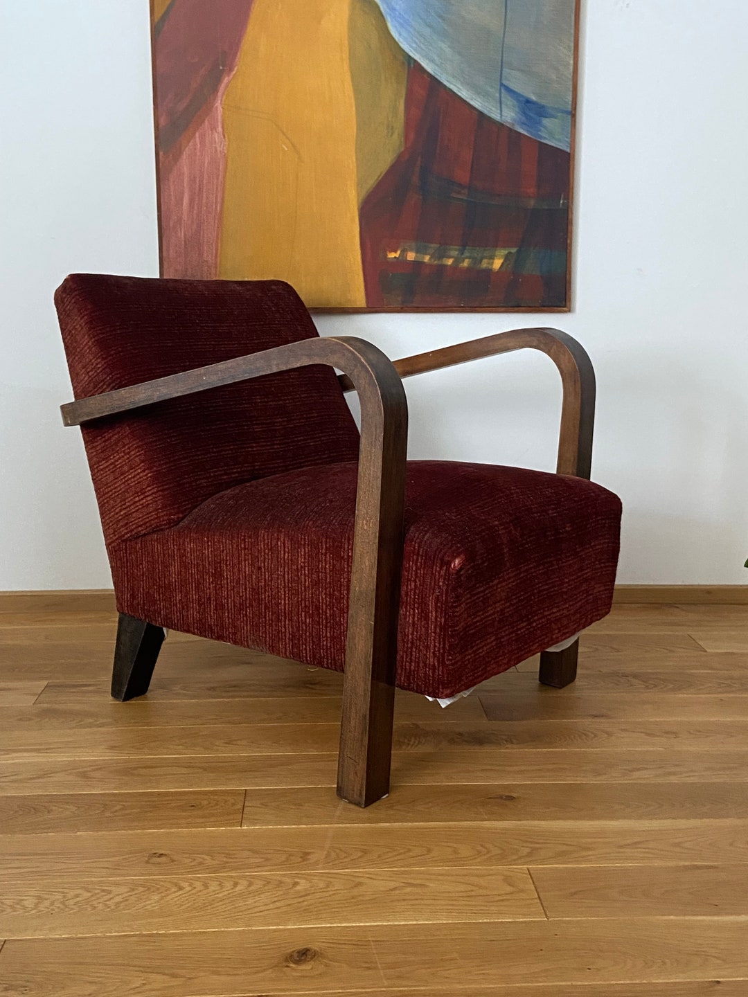 One Seated Art Deco Red Upholstered Chair - Etsy