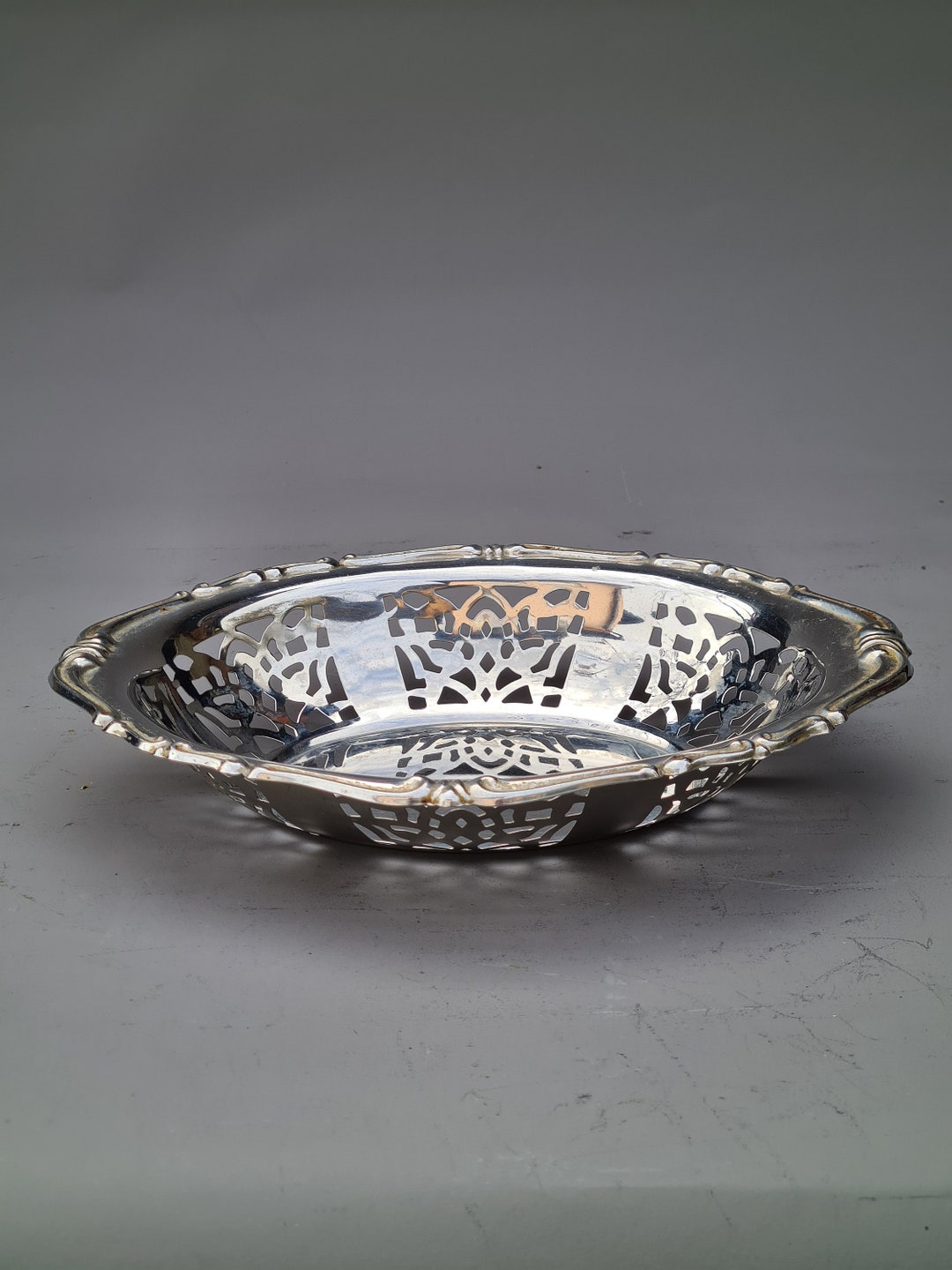 Silver Decorative Bowl With Cutouts and Raised Relief Details - Etsy