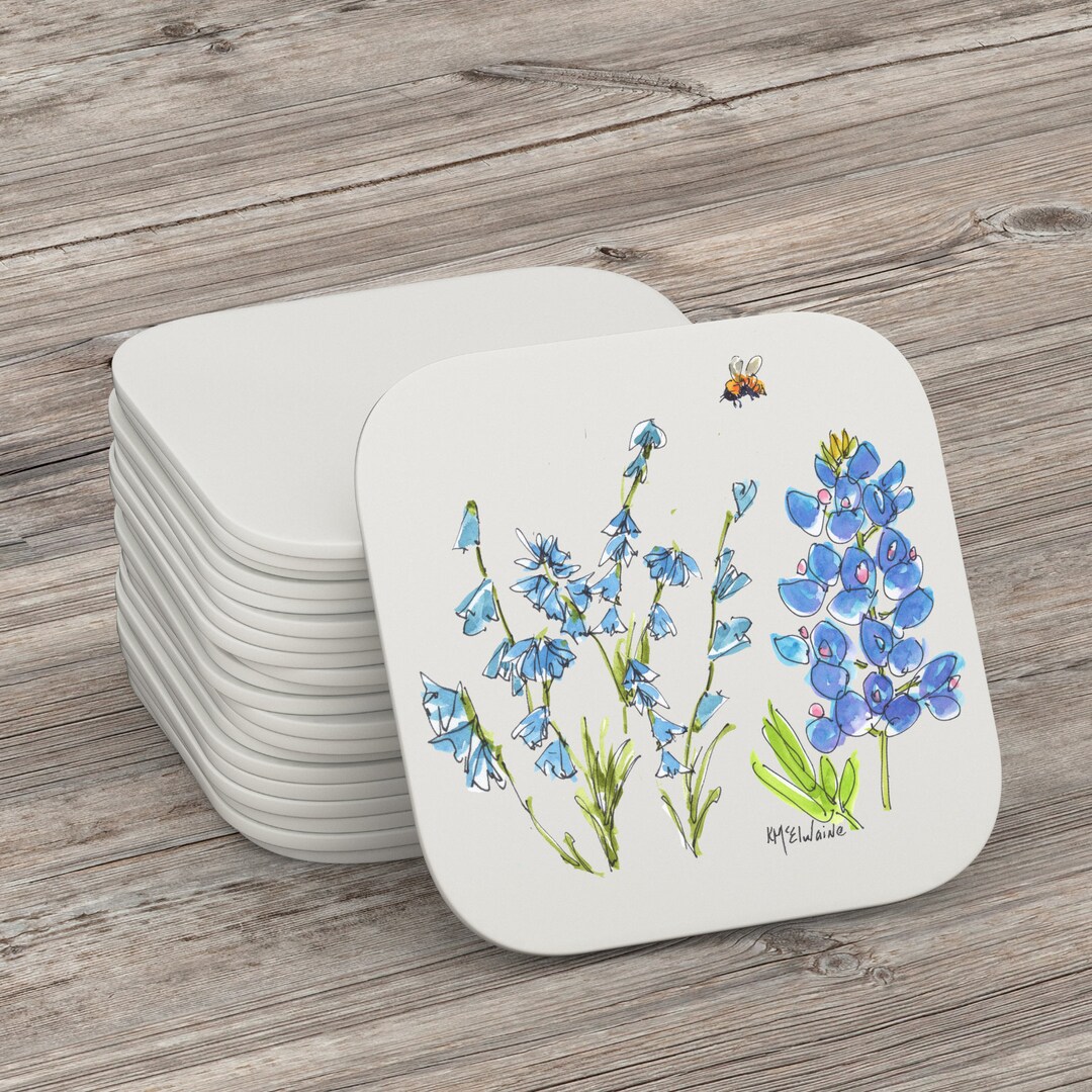 Texas Bluebonnets & Poppies Country Farmhouse Coasters Set of 4 - Etsy