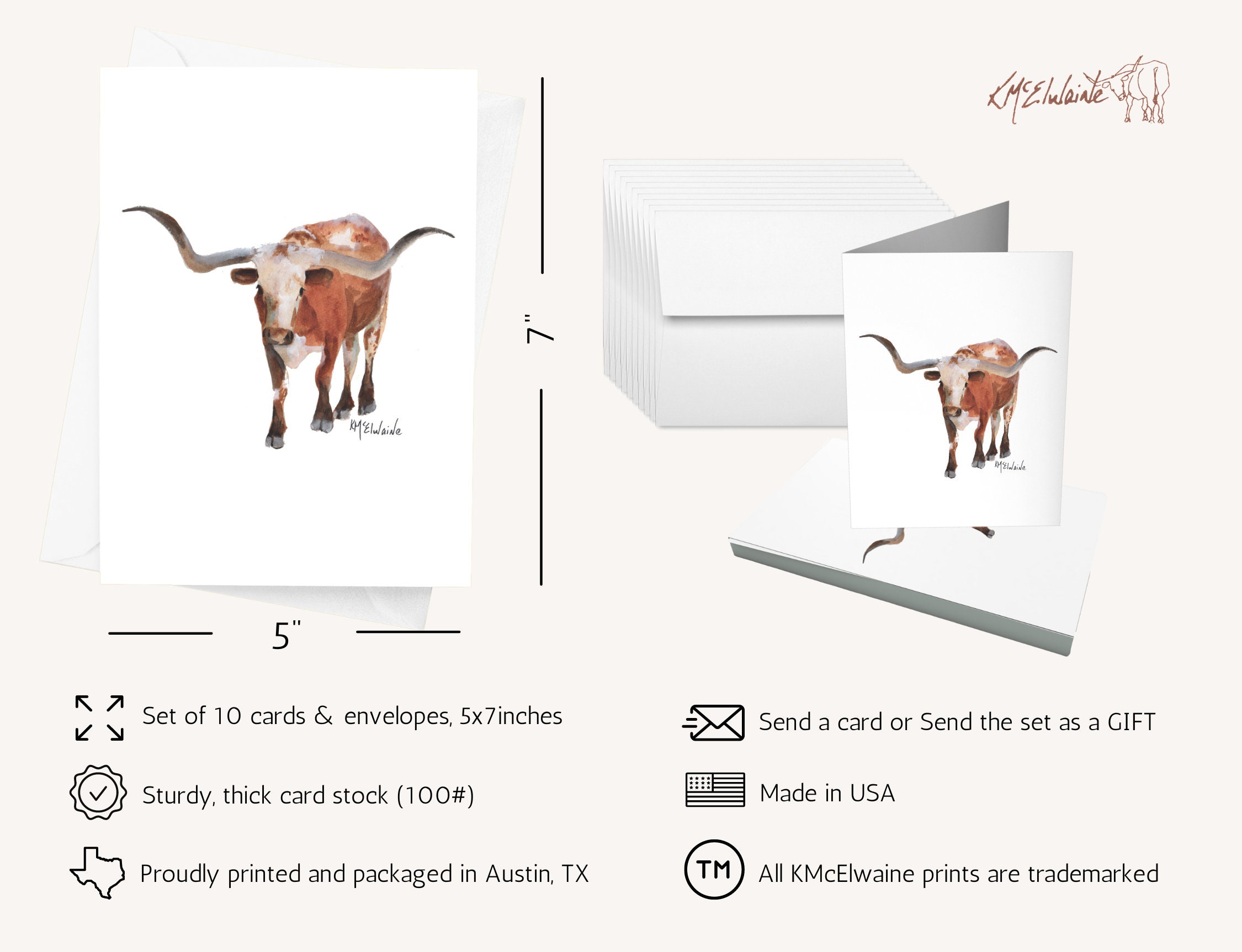 Texas Longhorn Note Cards-Texas Greeting Cards-Longhorn - Etsy España
