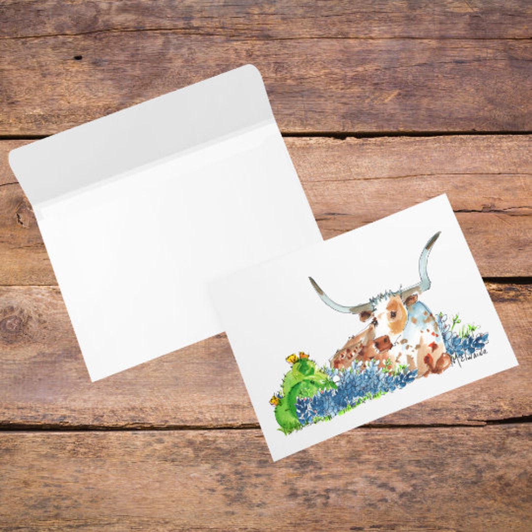 Texas Longhorn Note Cards-texas Greeting Card-texas Lover Gift-texas ...