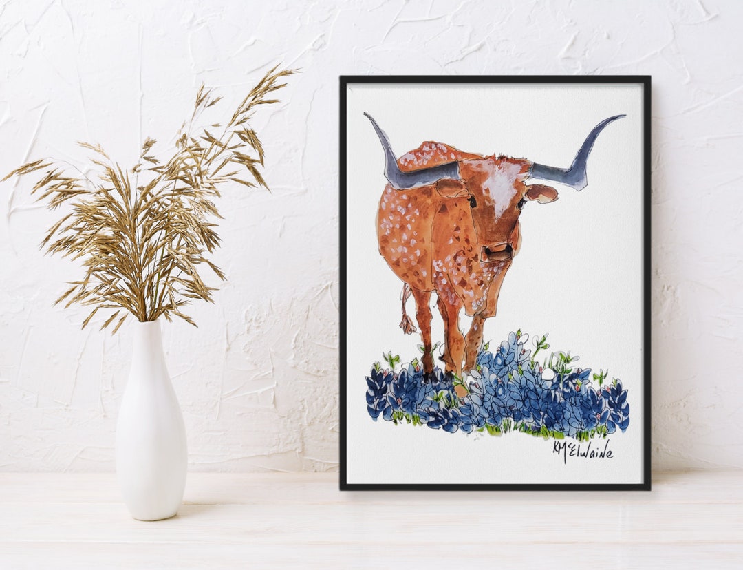 Longhorn Cow Art Print-texas Longhorn Wall Art-16x12 Art Print-western ...