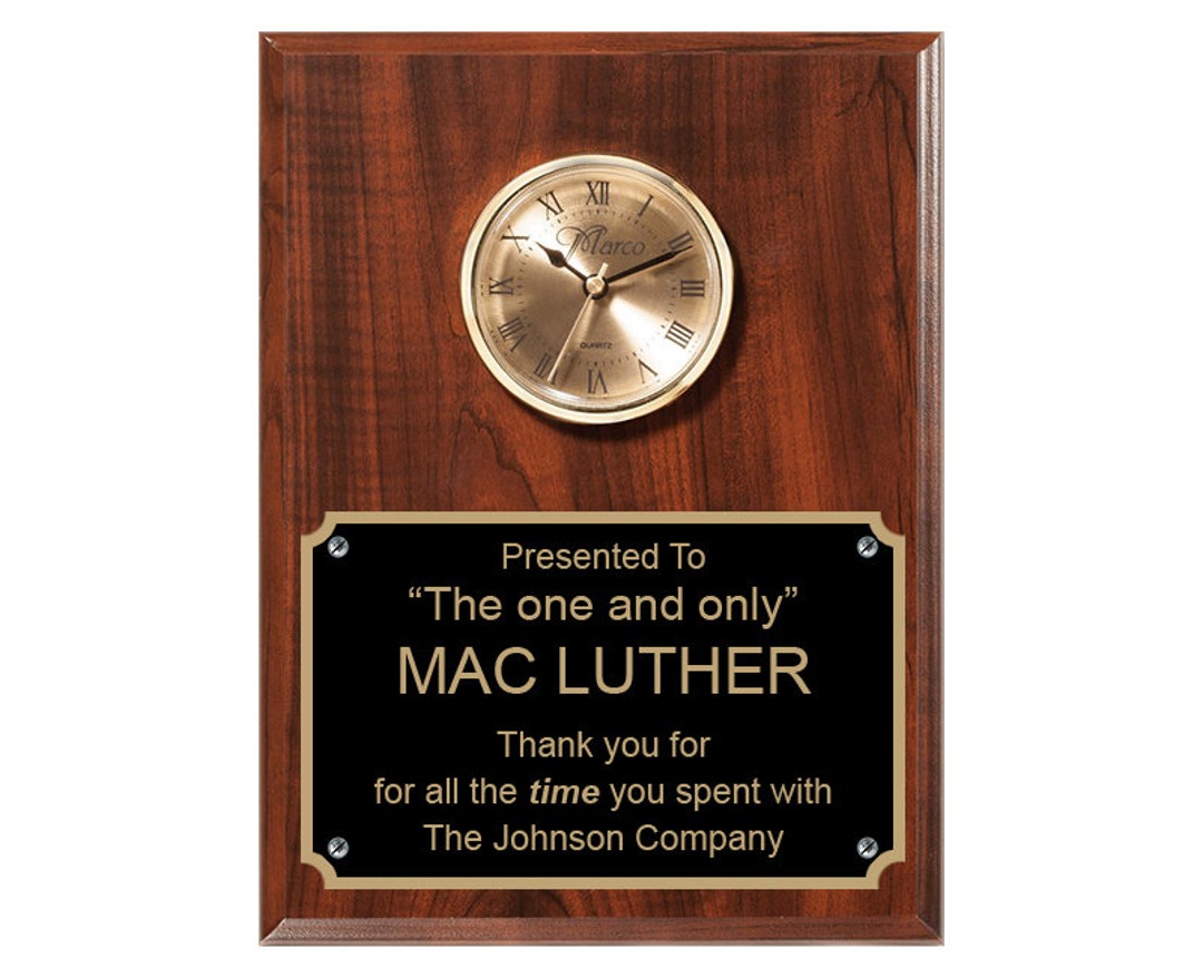 Personalized Retirement Clock Plaque: Cherry Finish Achievement Award ...