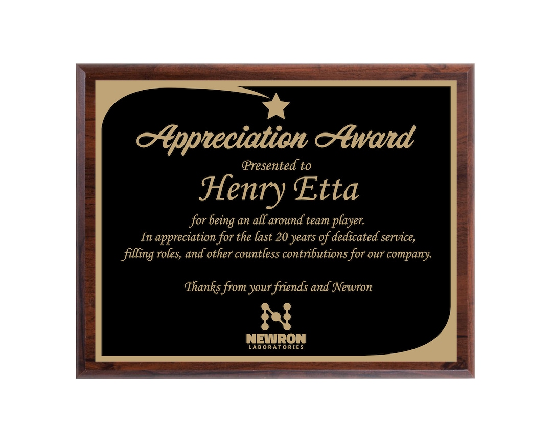 Appreciation Award, Customized Achievement Award, Wooden Plaque, Sports ...