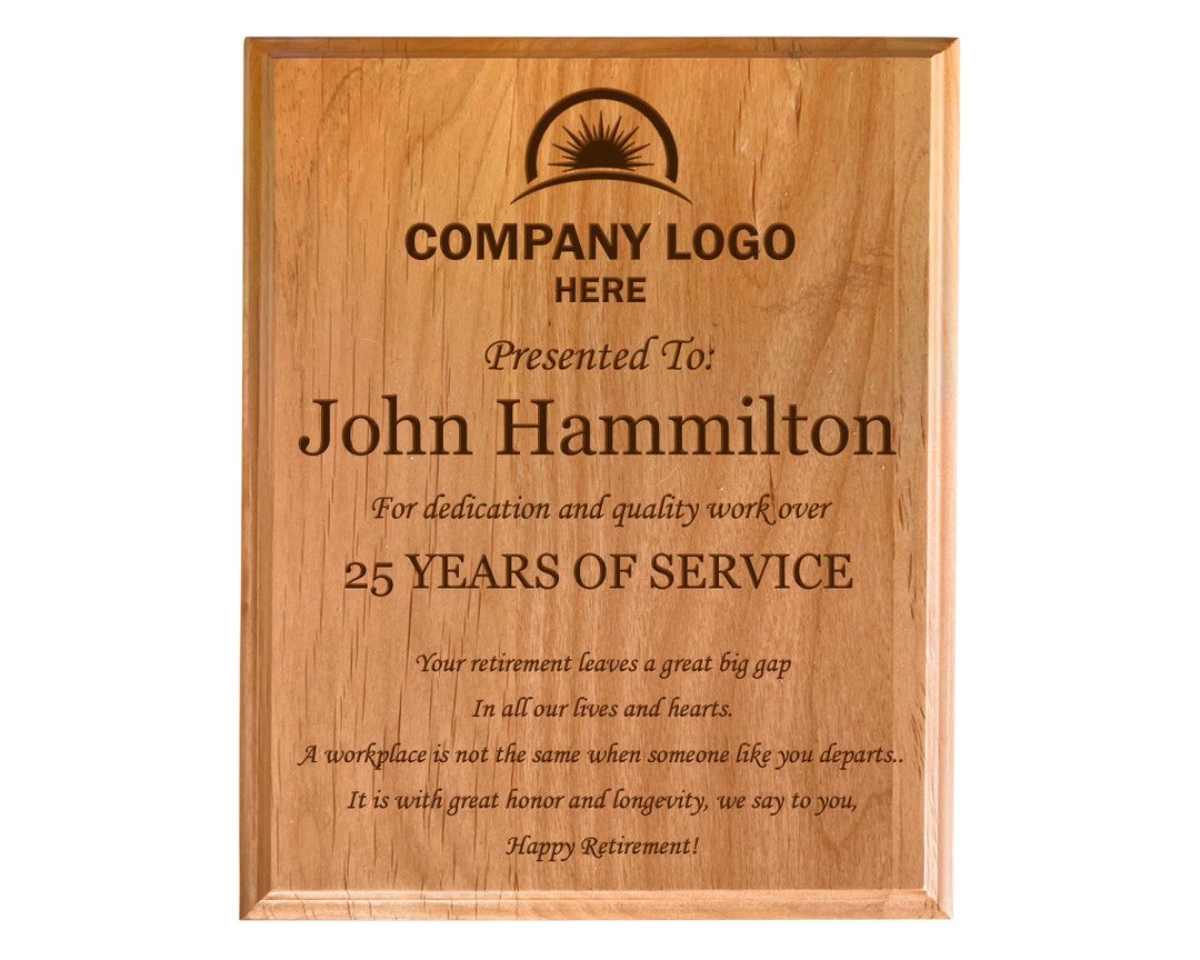 Customized Red Alder Retirement Plaque, Wooden Corporate Achievement ...