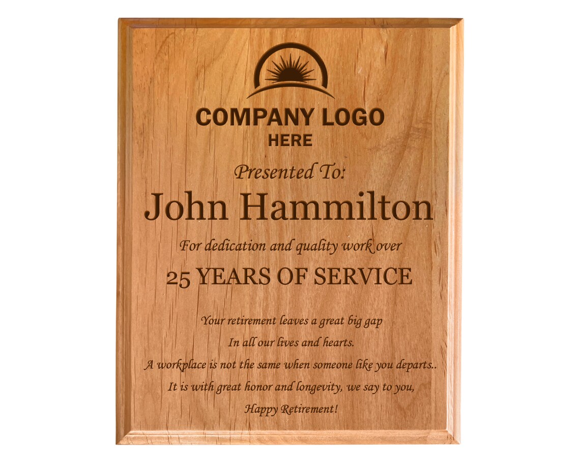 Customized Red Alder Retirement Plaque, Wooden Corporate Achievement ...