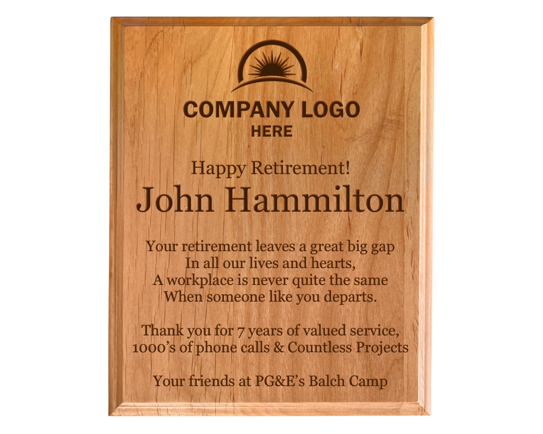 Retirement, Achievement Award, Customized Red Alder Wooden Plaque ...