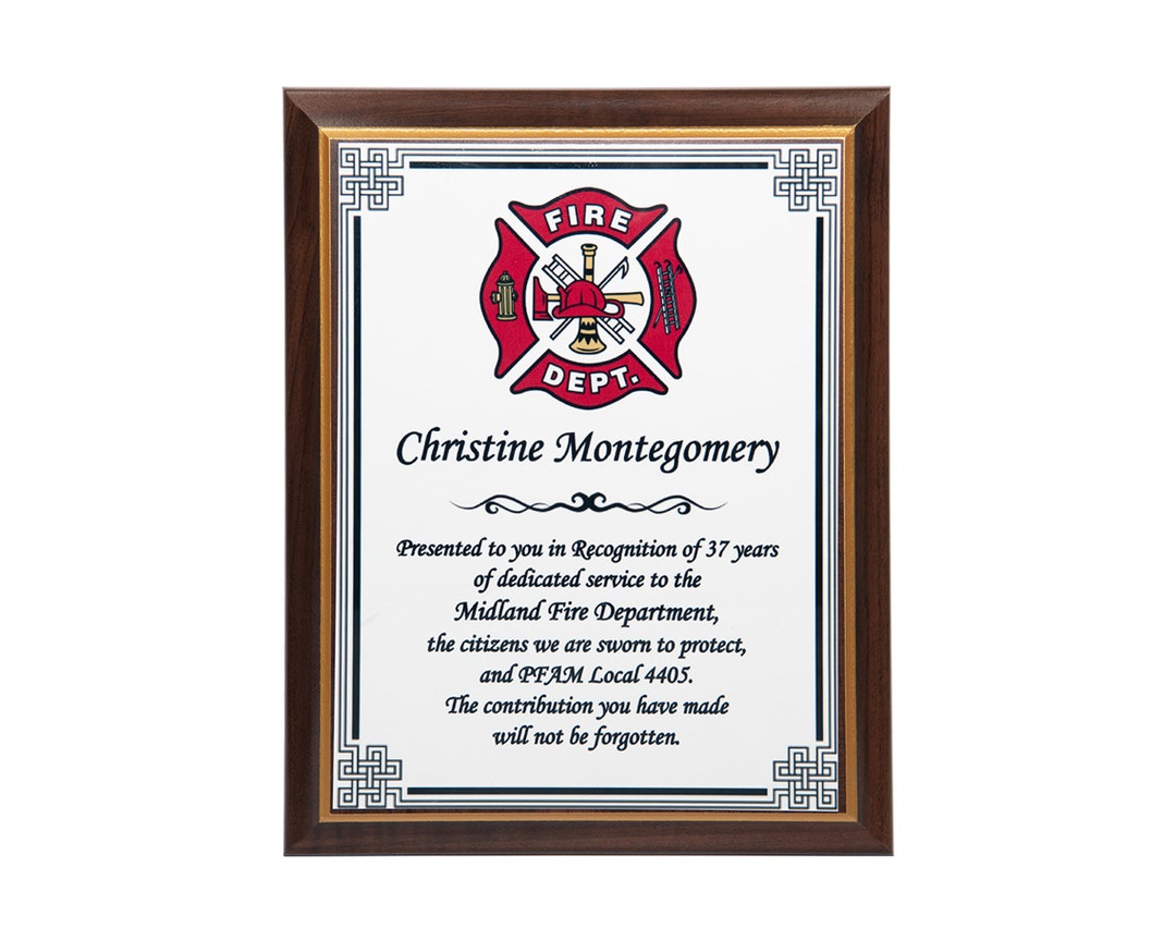 Fire Fighter Customized Wooden and Metal Plaque, Retirement ...