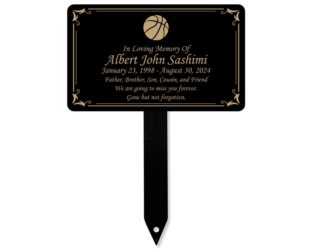 Memorial Basketball Plaque With Stake, Personalized Metal Garden Marker ...