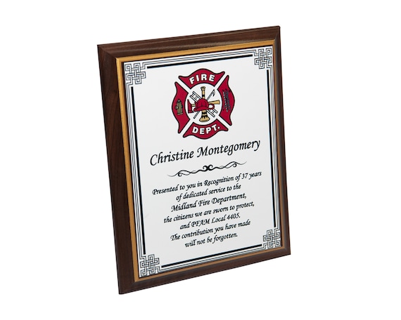 Personalized Wooden Fire Department Award, Plaque, Recognition - www ...